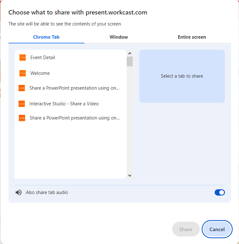 Interactive Studio - Screen share