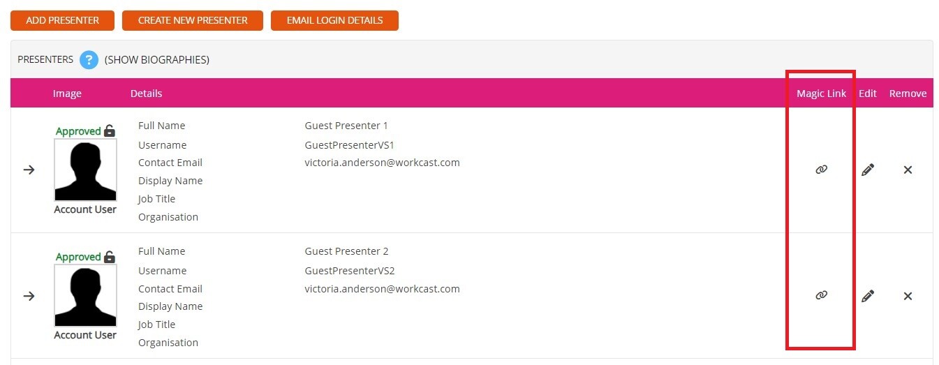 Adding Presenters to your Event