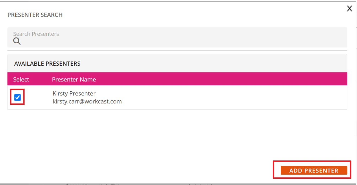 Adding Presenters to your Event