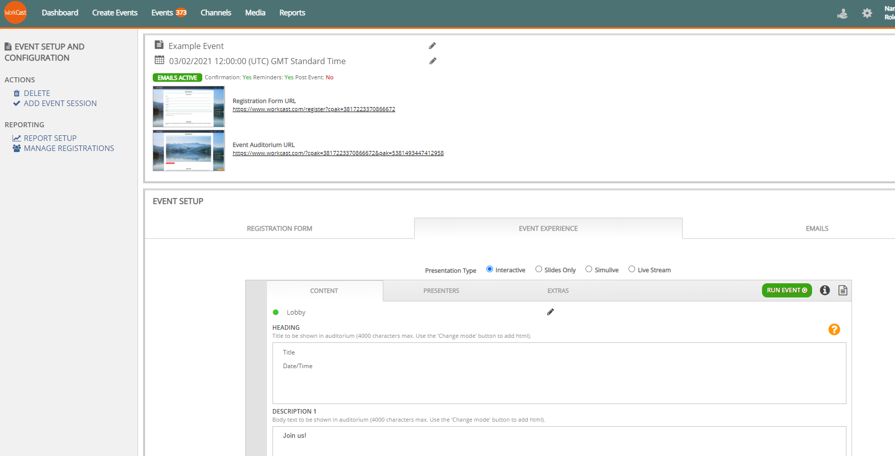 Basics of how to set up an event